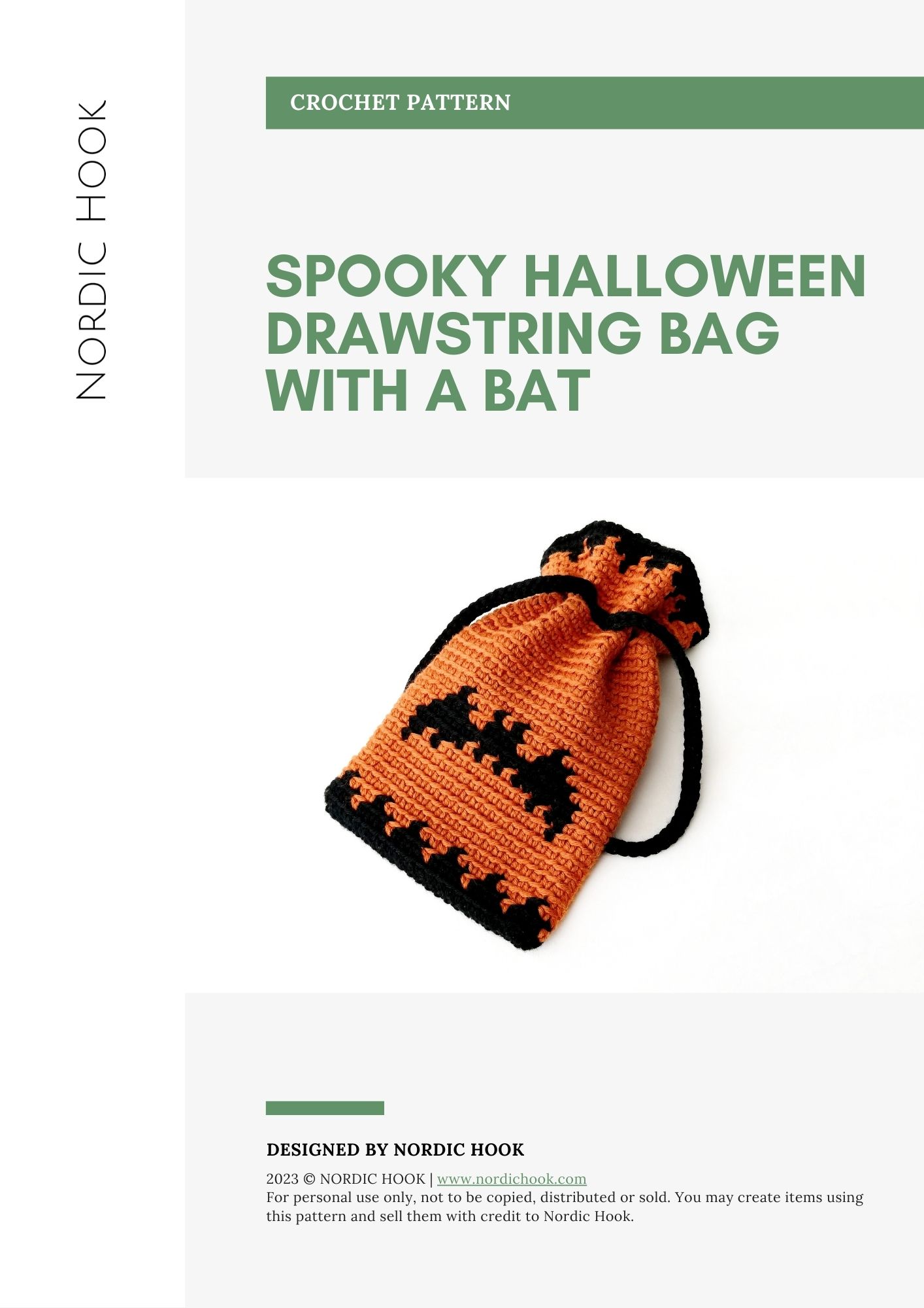 Spooky Halloween drawstring bag with a bat - Free pattern